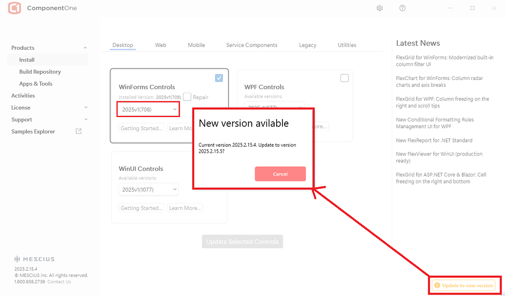 Cannot update the Control panel application | WinForms Edition ...