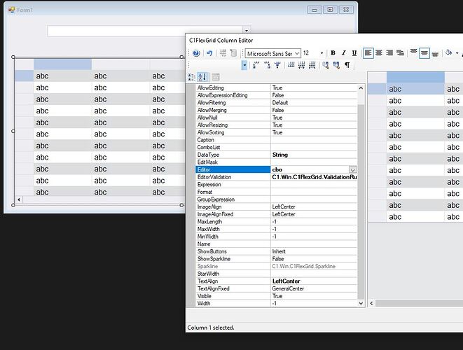 C1 Combobox As Editor On Flixgrid Column Winforms Edition