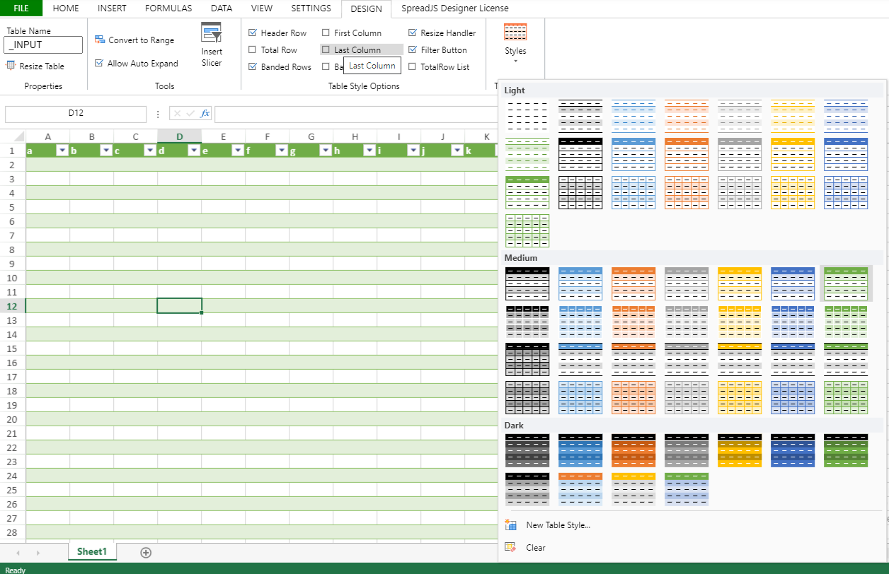 Information About Table Styling In The Data Spreadjs Spreadjs Mescius Forums
