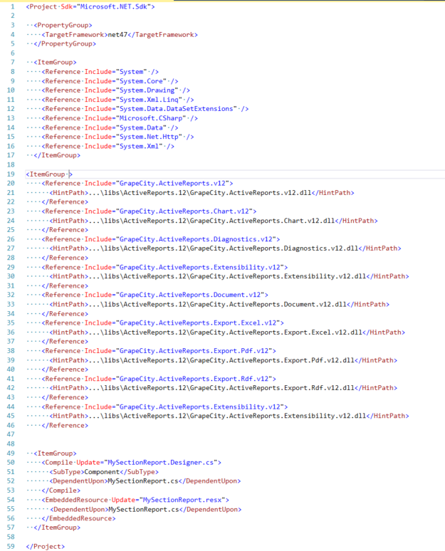 Issue With Active Report Sectionreport Code Based Using New Csproj Format Activereports V7