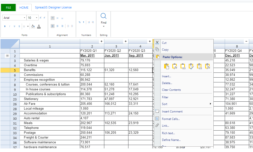 Context Menu get change after I add deployment license for designers | SpreadJS | SpreadJS ...