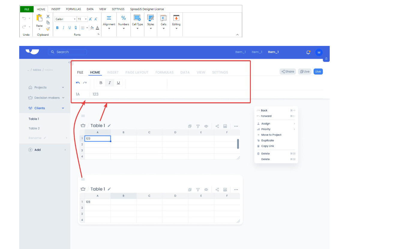 How to use spreaddesigner ribbon for different tables on one page? | SpreadJS | SpreadJS ...
