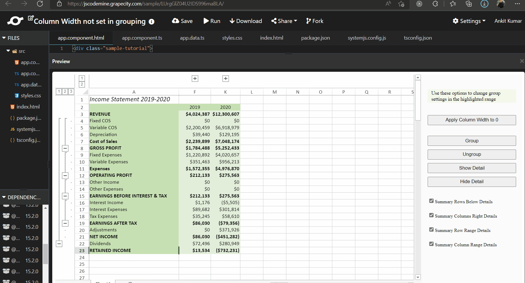 Column Grouping Not Working When Columnwidth Is Set To Zero Spreadjs Spreadjs Mescius Forums