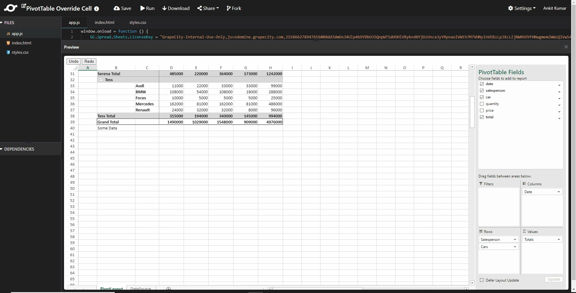 Pivot Table Override Cell with Data | SpreadJS | SpreadJS | MESCIUS Forums